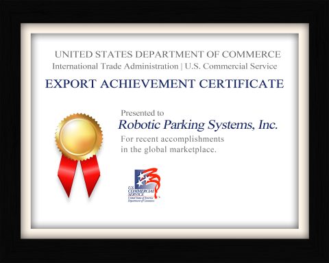 Robotic Parking Systems – Export Achievement Certificate | Robotic ...
